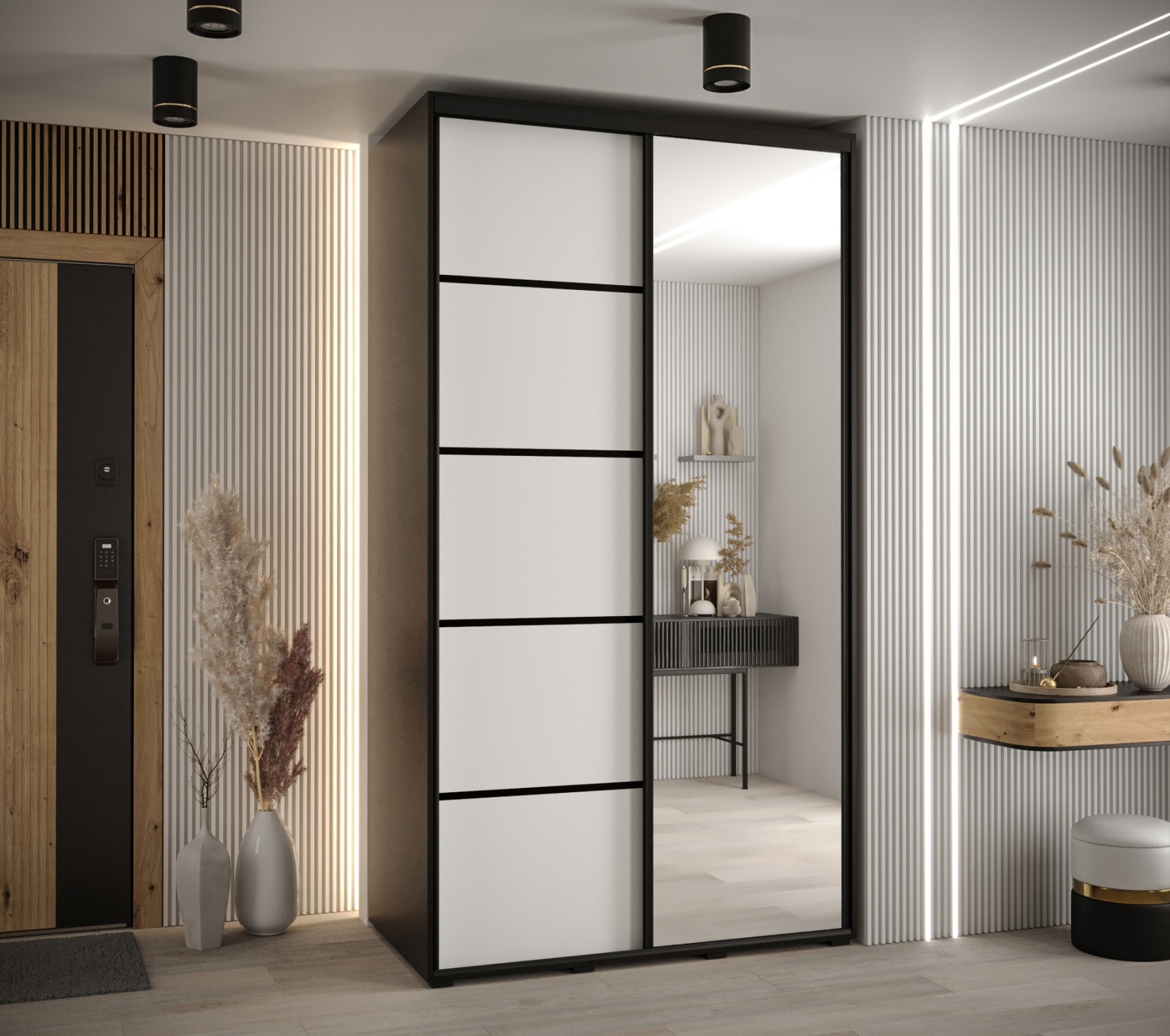 Šatní skříň ASIRI 5 - 130/60 cm, černá / bílá / černá