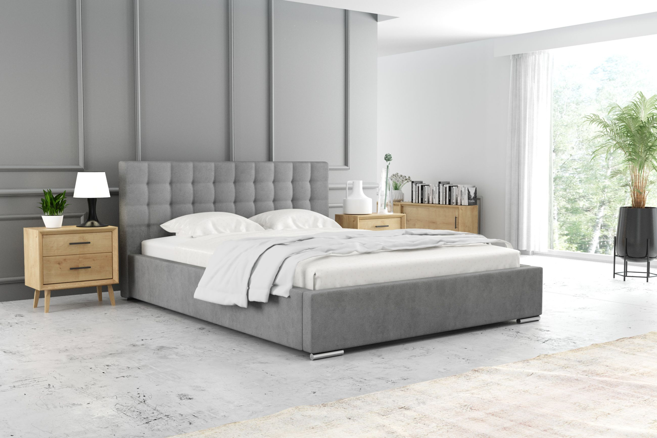Manželská postel 200x200 LAURINDA s úložným prostorem - světle šedá