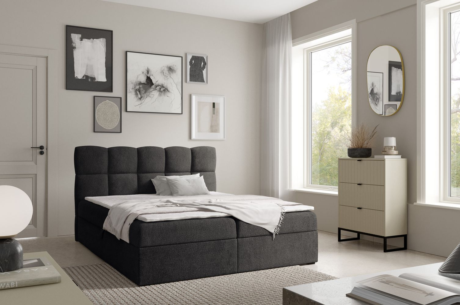 Kontinentální postel 200x200 KLONDIKE - černá + topper